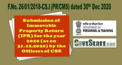 Submission of Immovable Property Return (IPR) for the year 2020 (as on ...
