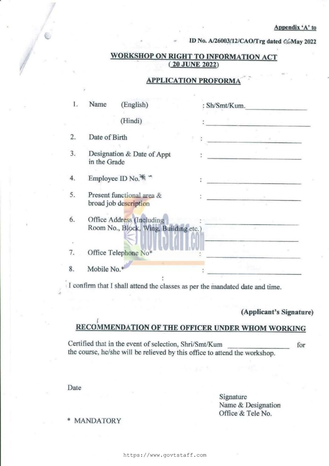 Workshop on Right to Information Act on 20 June 2022 - Application ...