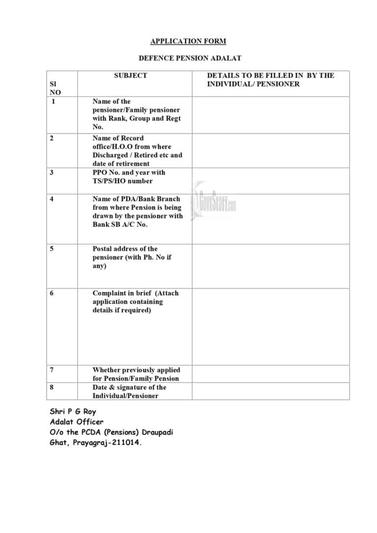 Raksha Pension Samadhan Aayojan (RPSA) – Ranchi (Jharkhand) – Application Form for Defence ...