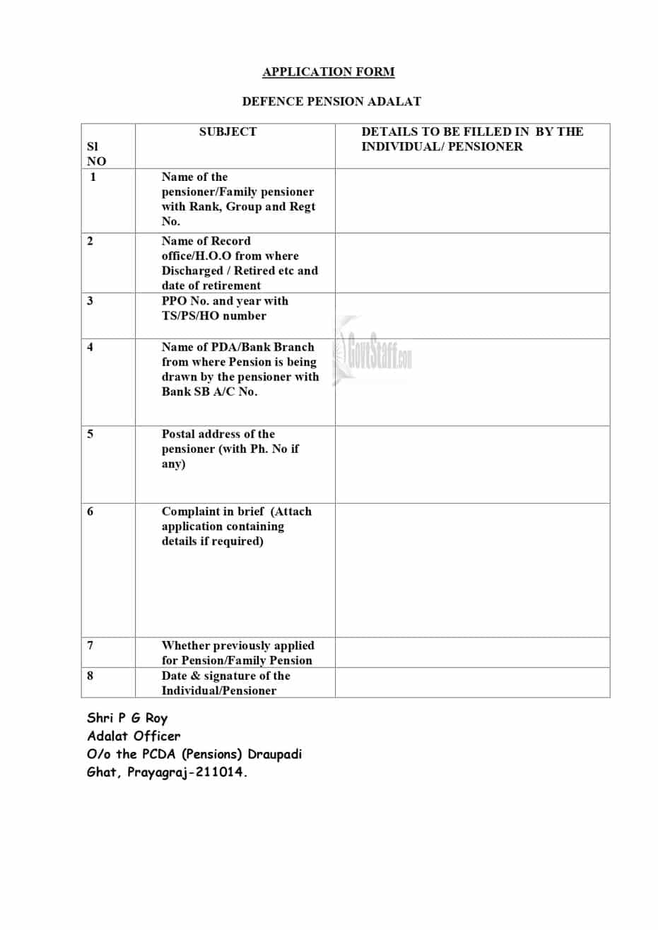 Raksha Pension Samadhan Aayojan (RPSA) – Ranchi (Jharkhand) – Application Form for Defence ...