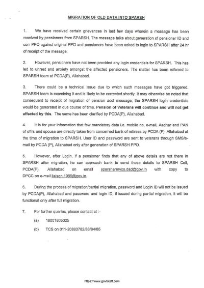 Migration of Old Data into SPARSH – PCDA(P) issued clarification regarding creation of User ID ...