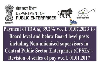 Payment of DA @ 39.2% w.e.f. 01.07.2023 to IDA employees who have ...