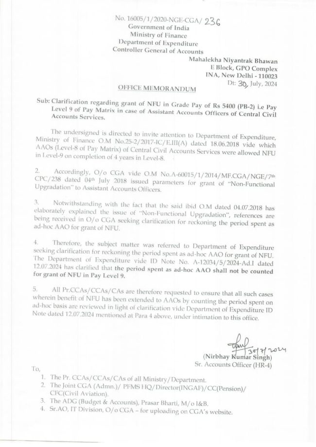 Period spent as ad-hoc shall not be counted for grant of NFU in Pay ...